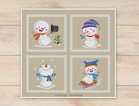 Christmas Snowmen Cross Stitch Pattern Ornament Cross Stitch - Etsy