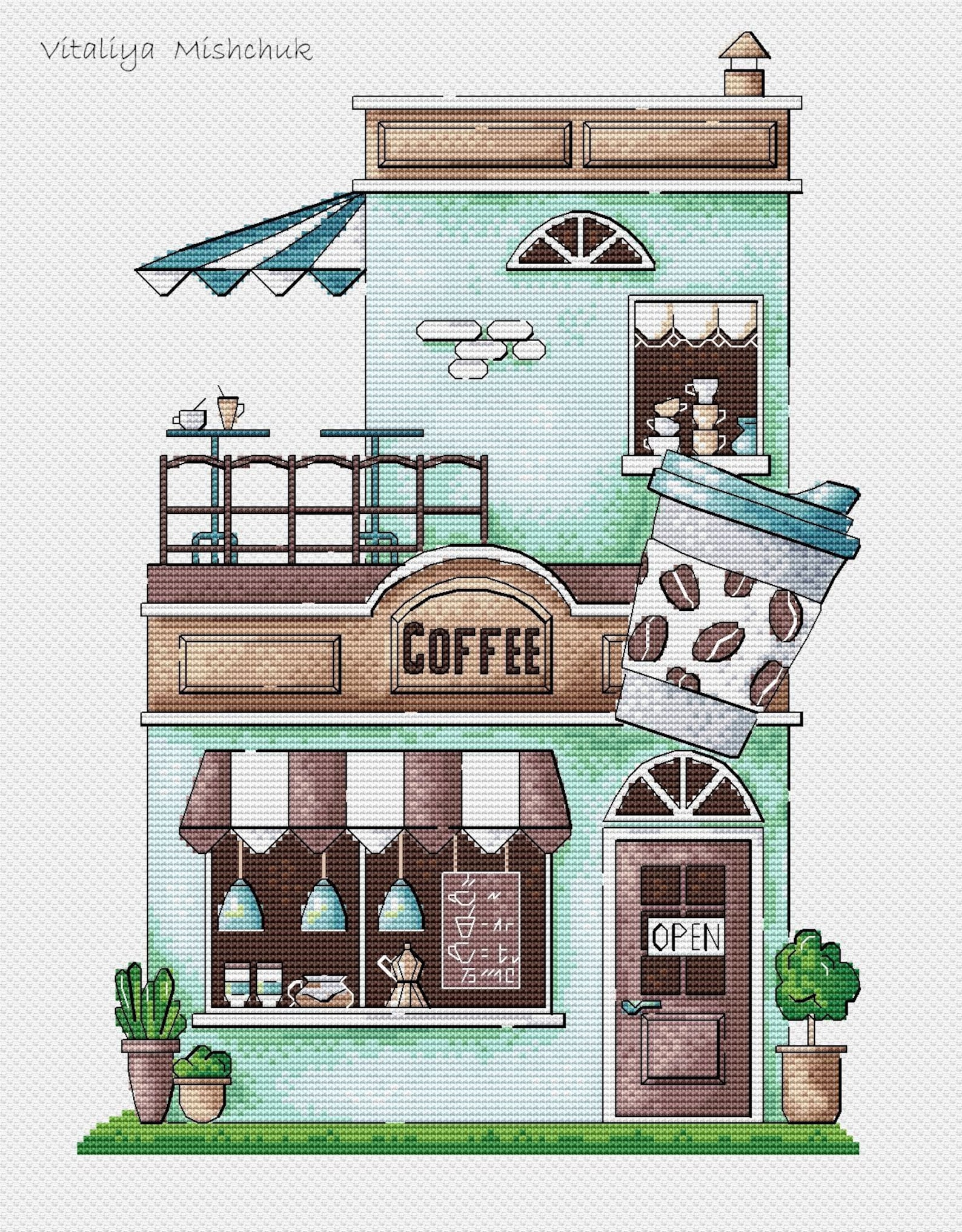 Houses Cross Stitch Pattern Shop Showcase Bistro Set Village - Etsy