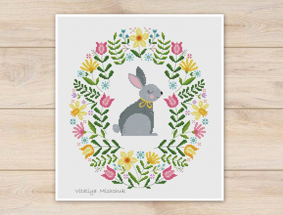 Spring Bunny Cross Stitch Patterns Easter Rabbit Flower Floral for Kids ...