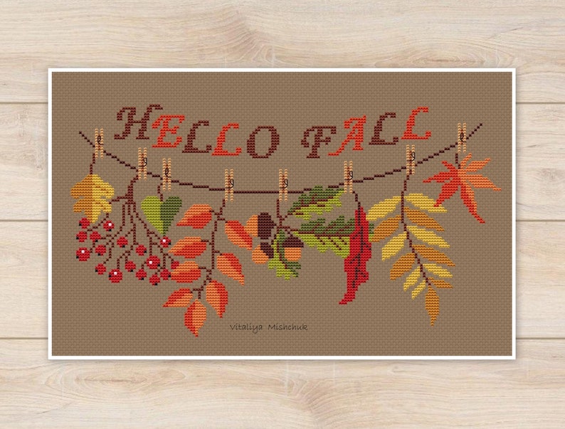 Autumn Leaves Cross Stitch Pattern PDF Hello Fall Plants for - Etsy