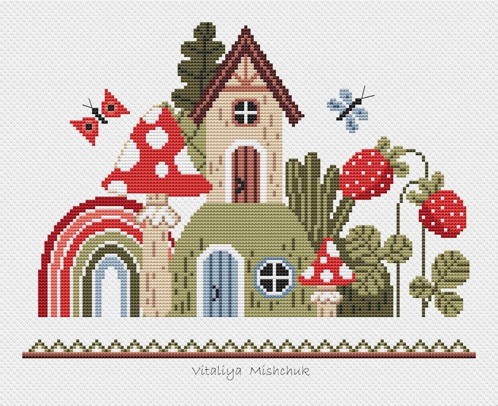 Autumn House Cross Stitch Pattern PDF Forest Cozy Mushrooms Toadstool ...