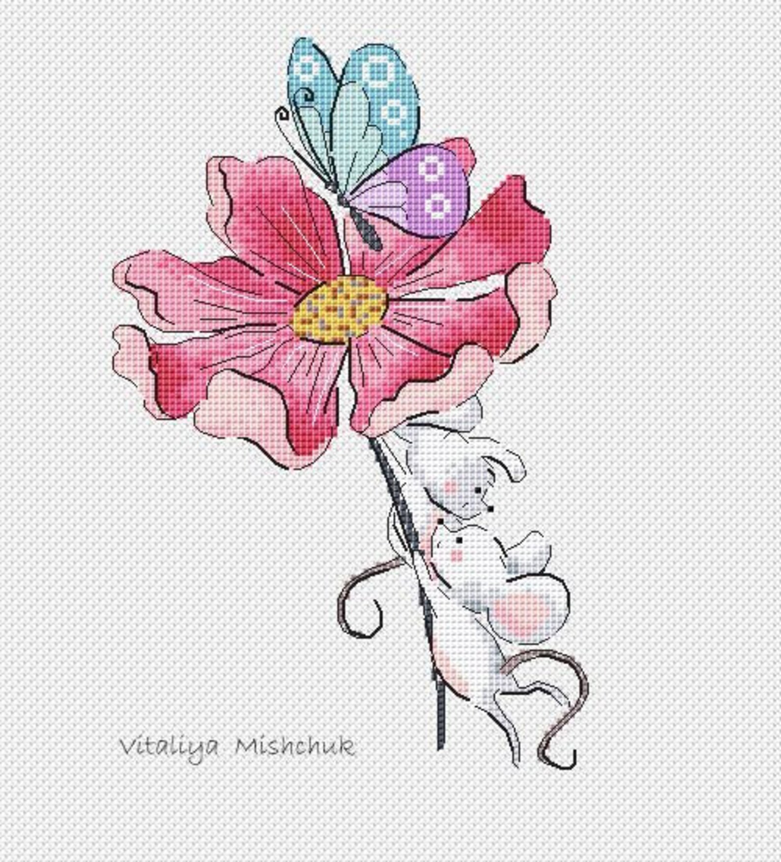 Mouse Cross Stitch Pattern PDF Mice on Flower Funny Animals | Etsy