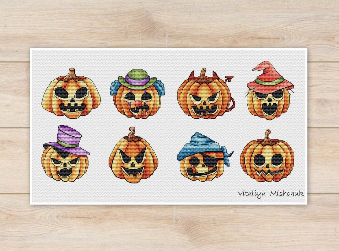 Halloween Pumpkins Cross Stitch Patterns Spooky Scary Set Nightmare ...