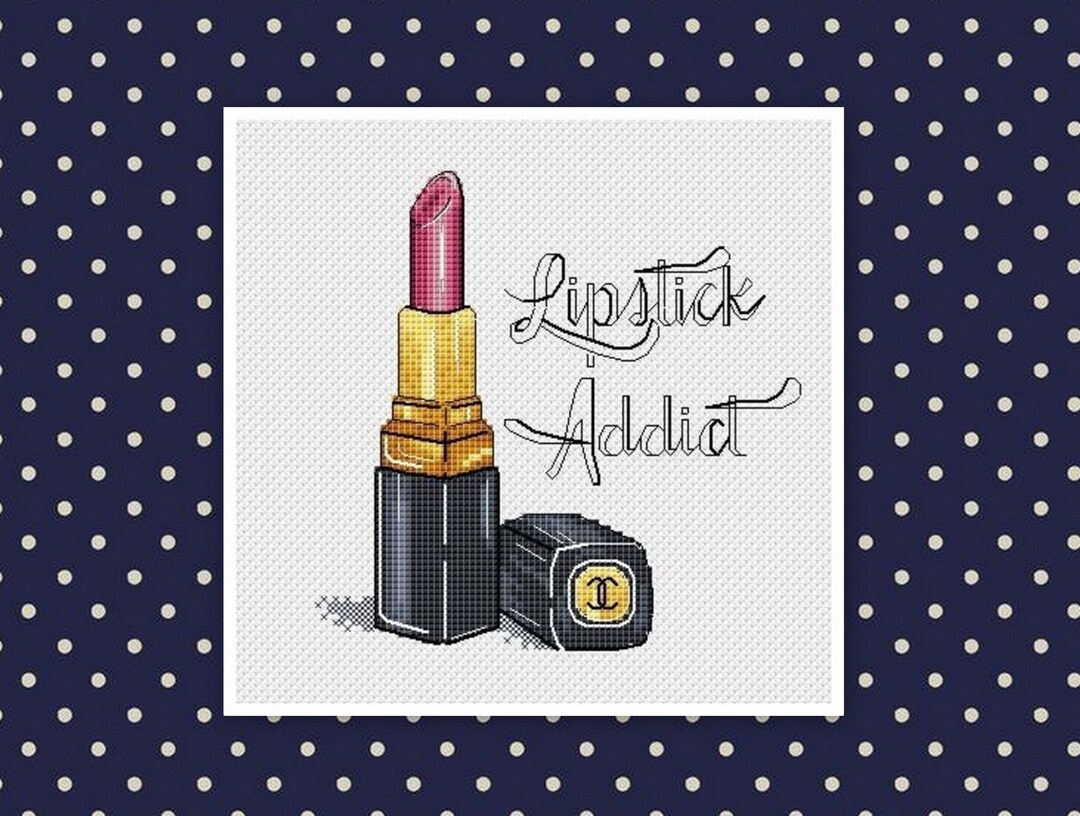 Lipstick Cross Stitch Pattern Pdf for Woman Fashion Makeup Modern Chart ...