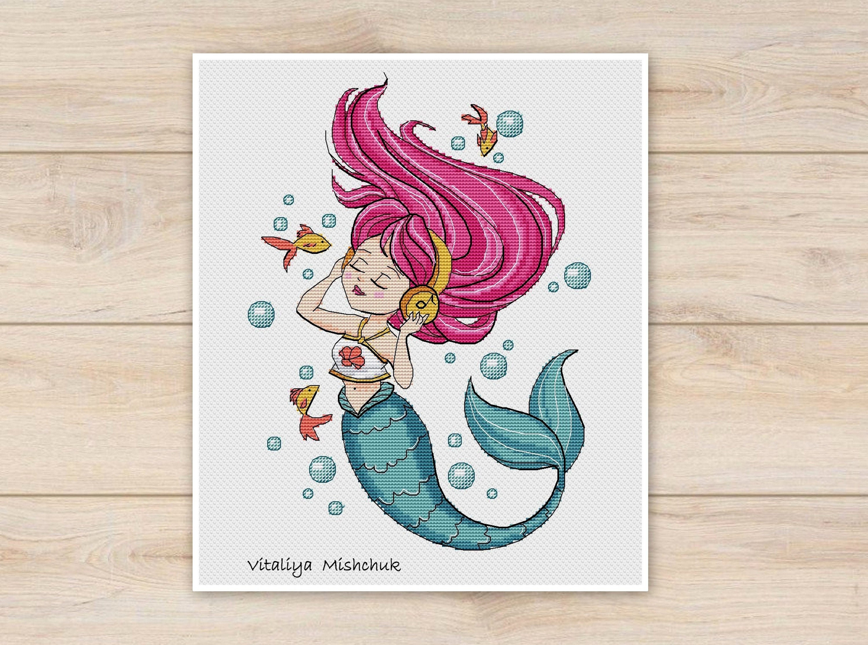 Mermaid Cross Stitch Pattern PDF for Girl Room Cross Stitch - Etsy