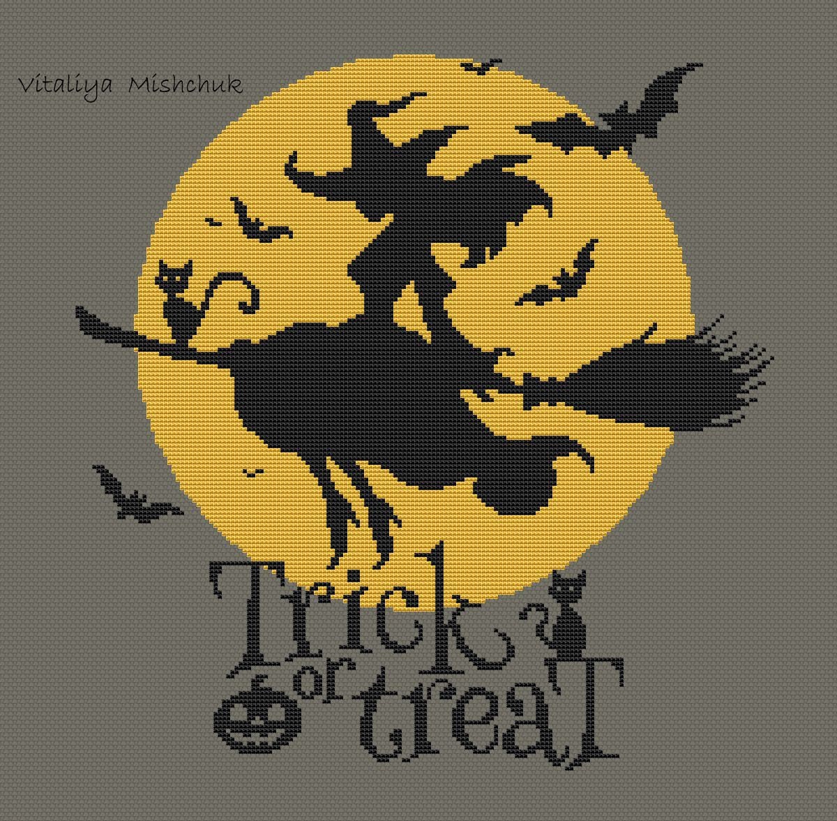 Halloween Witch Cross Stitch Pattern PDF Black Dark Easy | Etsy