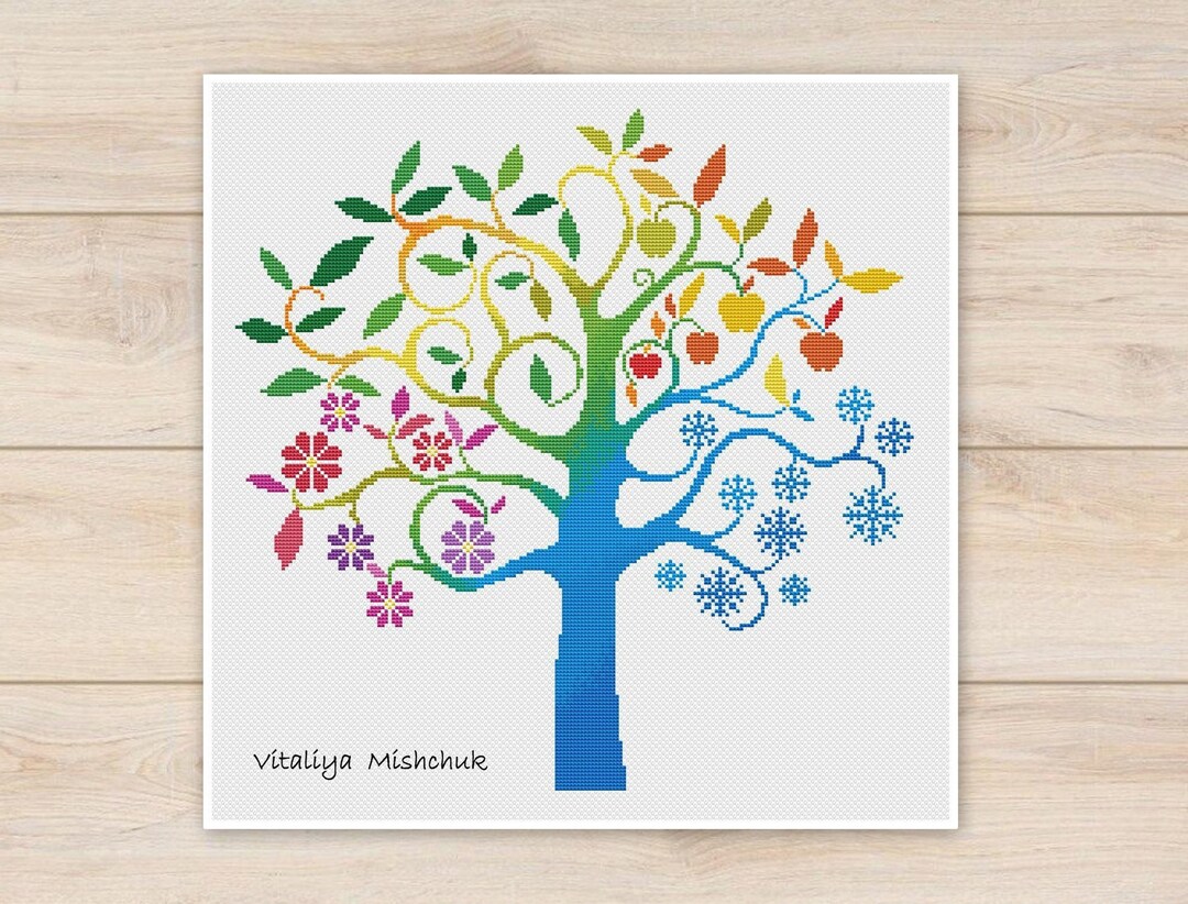 Tree Cross Stitch Pattern PDF Four Seasons Seasonal Modern Beginner ...