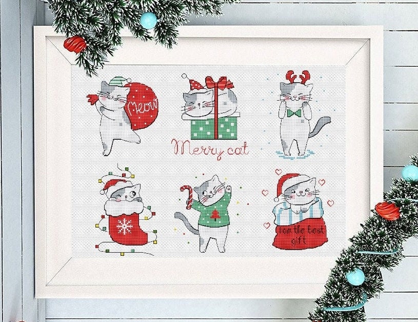 Christmas Cat Cross Stitch Pattern PDF, Christmas Animals Small , X-mas ...