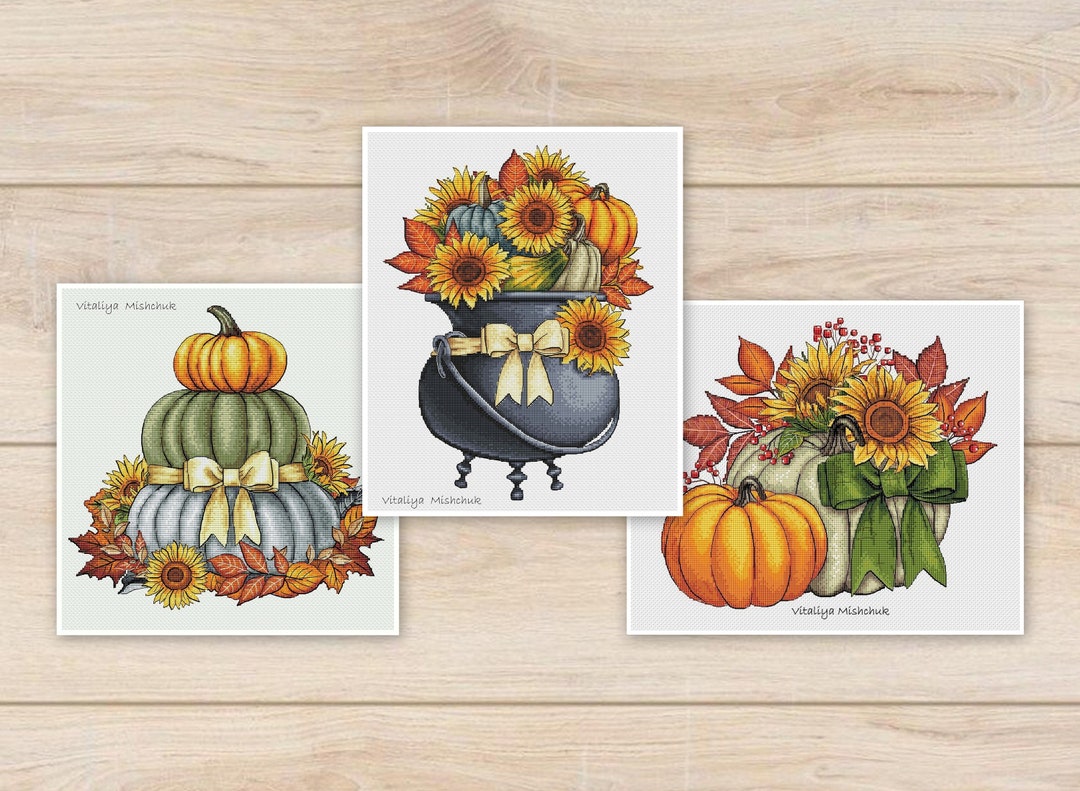 Autumn Harvest Cross Stitch Pattern Pumpkin Fall Set PDF Sunflowers ...