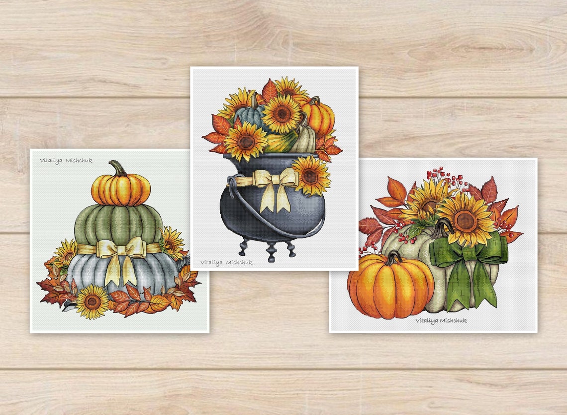 Autumn Harvest Cross Stitch Pattern Pumpkin Fall Set PDF - Etsy