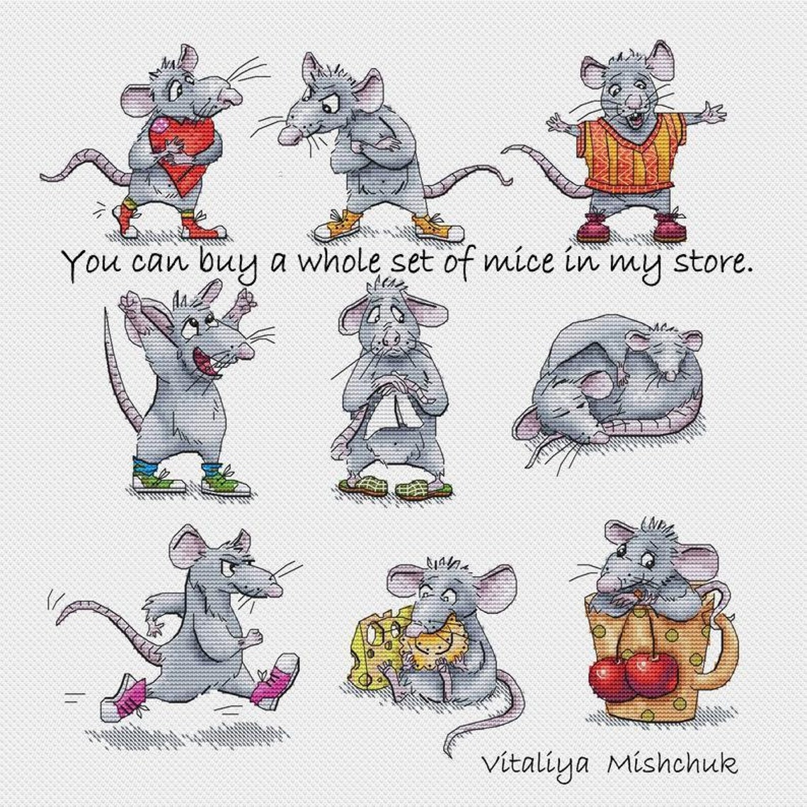 Mouse Cross Stitch Pattern Rat Mice Small Animal Cute Footwear Art DIY ...