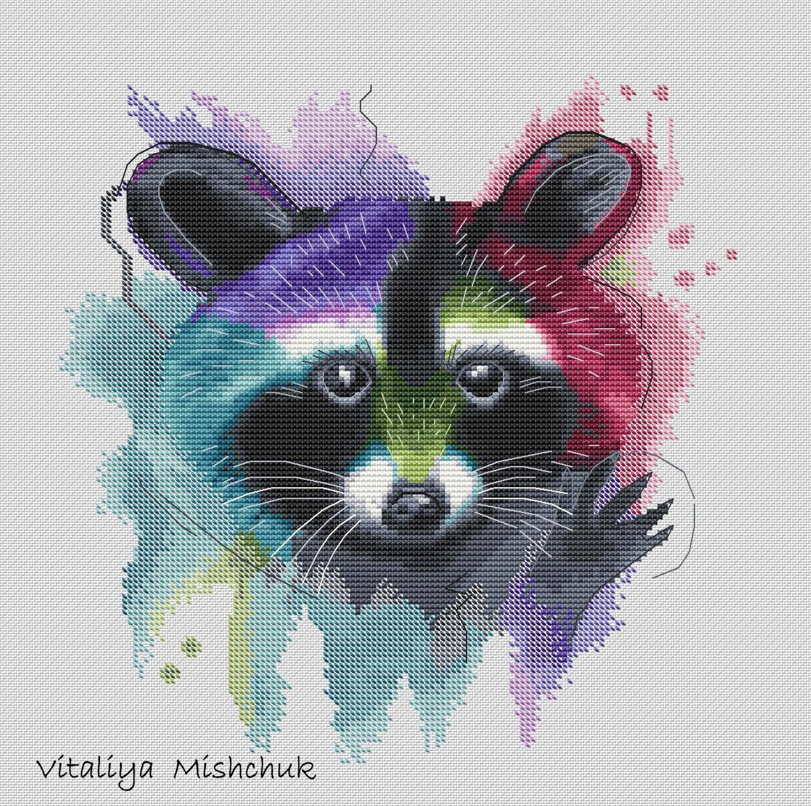 Raccoon Cross Stitch Patterns Watercolor Animals Cross Stitch | Etsy