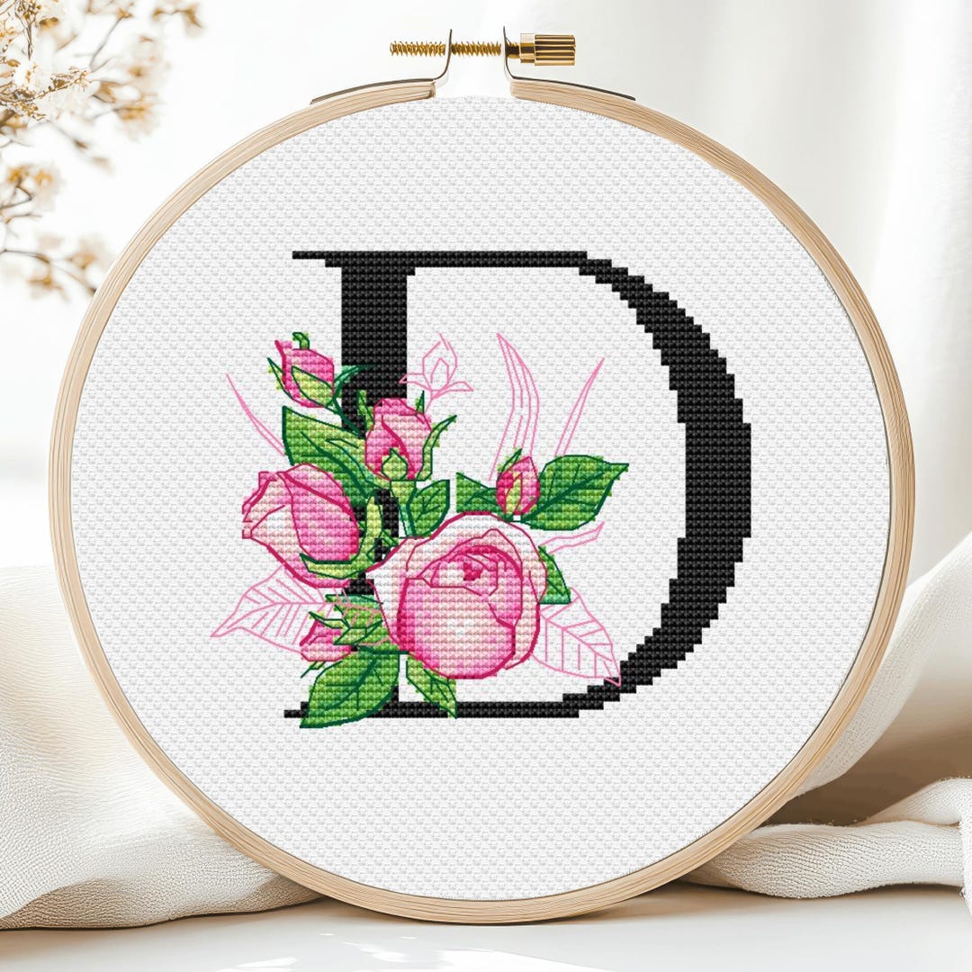 Monogram Cross Stitch Pattern Letters D Flower Alphabet Font Name Rose ...
