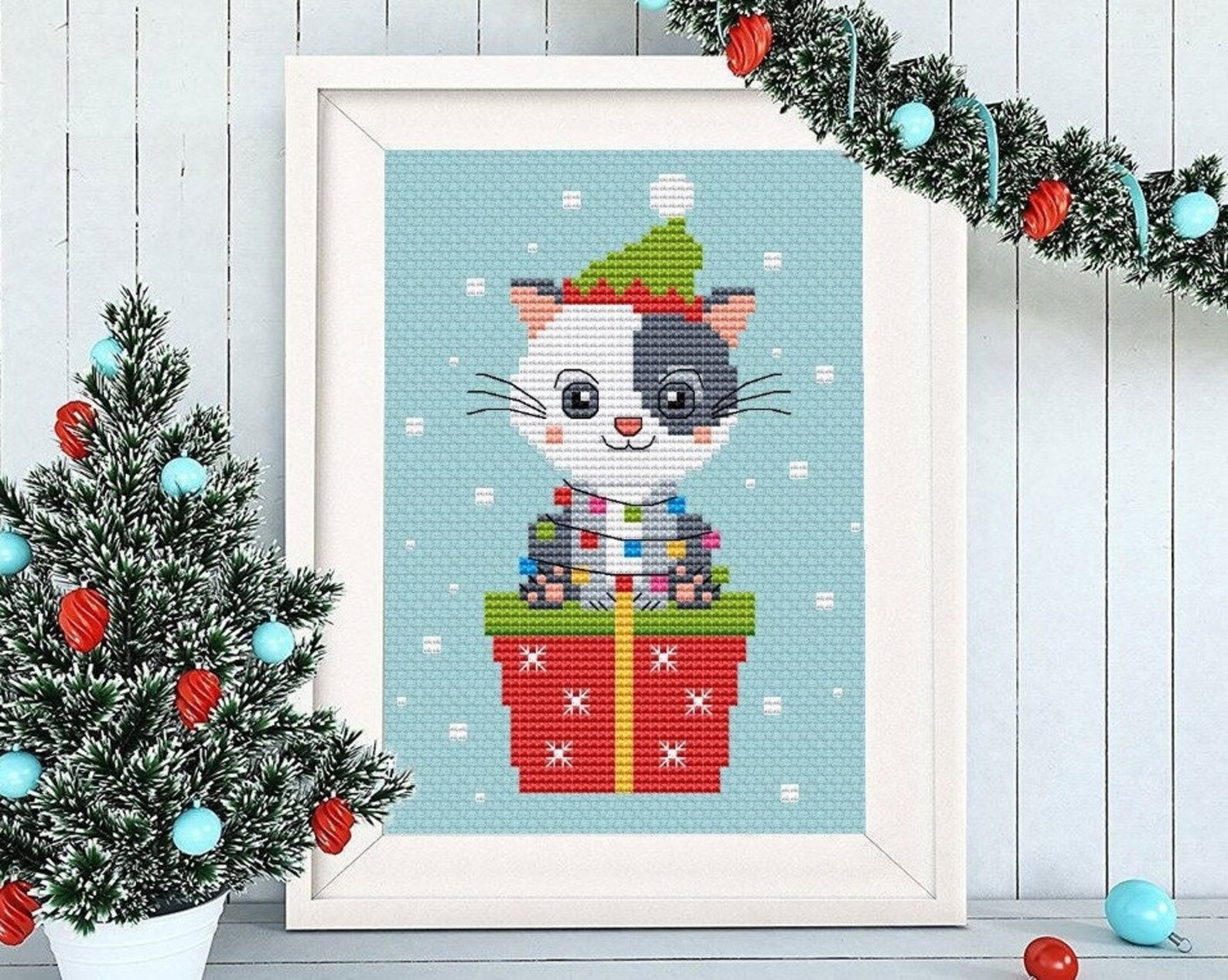 Christmas Cat Cross Stitch Pattern Merry Christmas Animal Card - Etsy