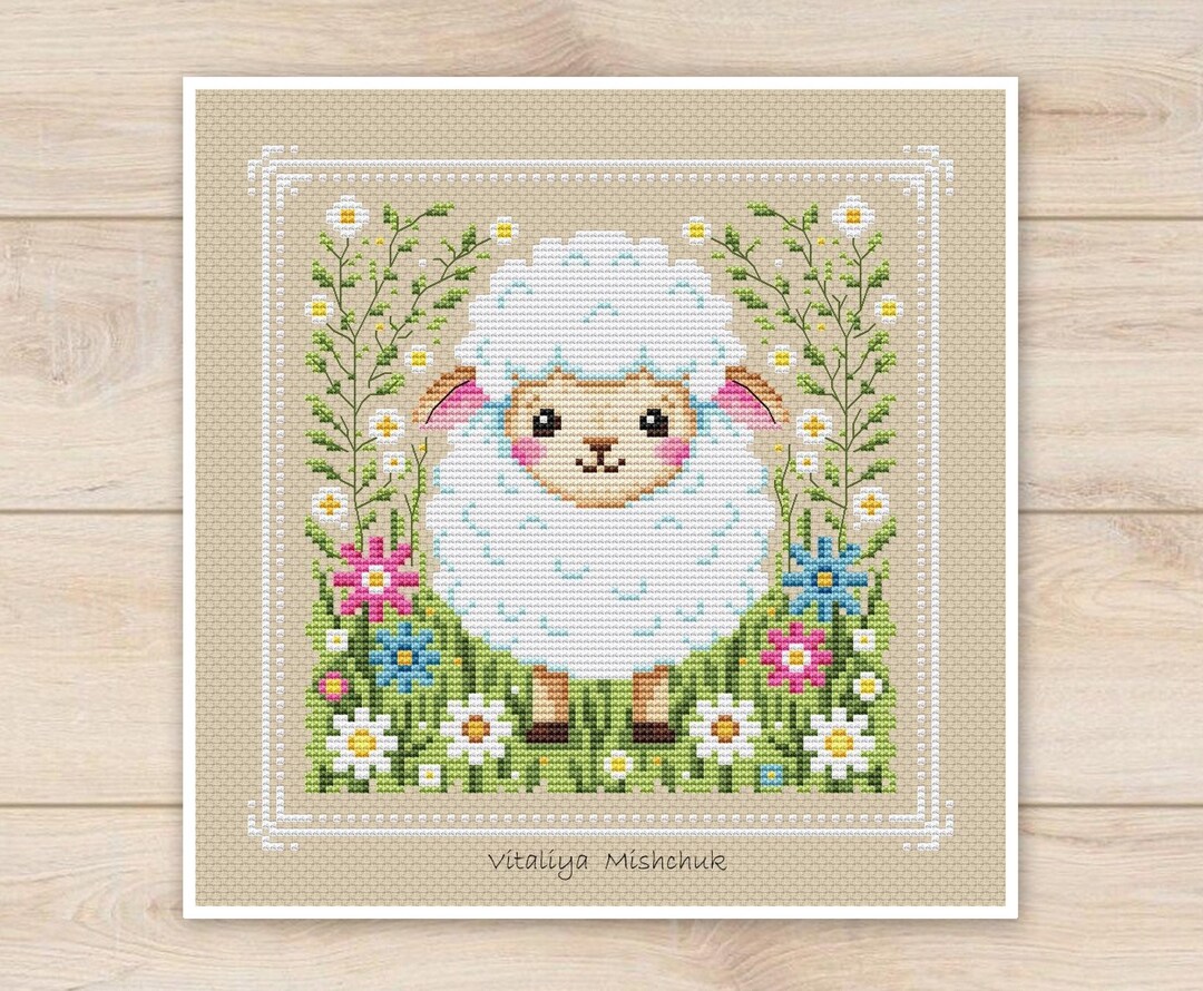 Easy Sheep Cross Stitch Patterns Spring Sampler Primitive Baby Animal ...