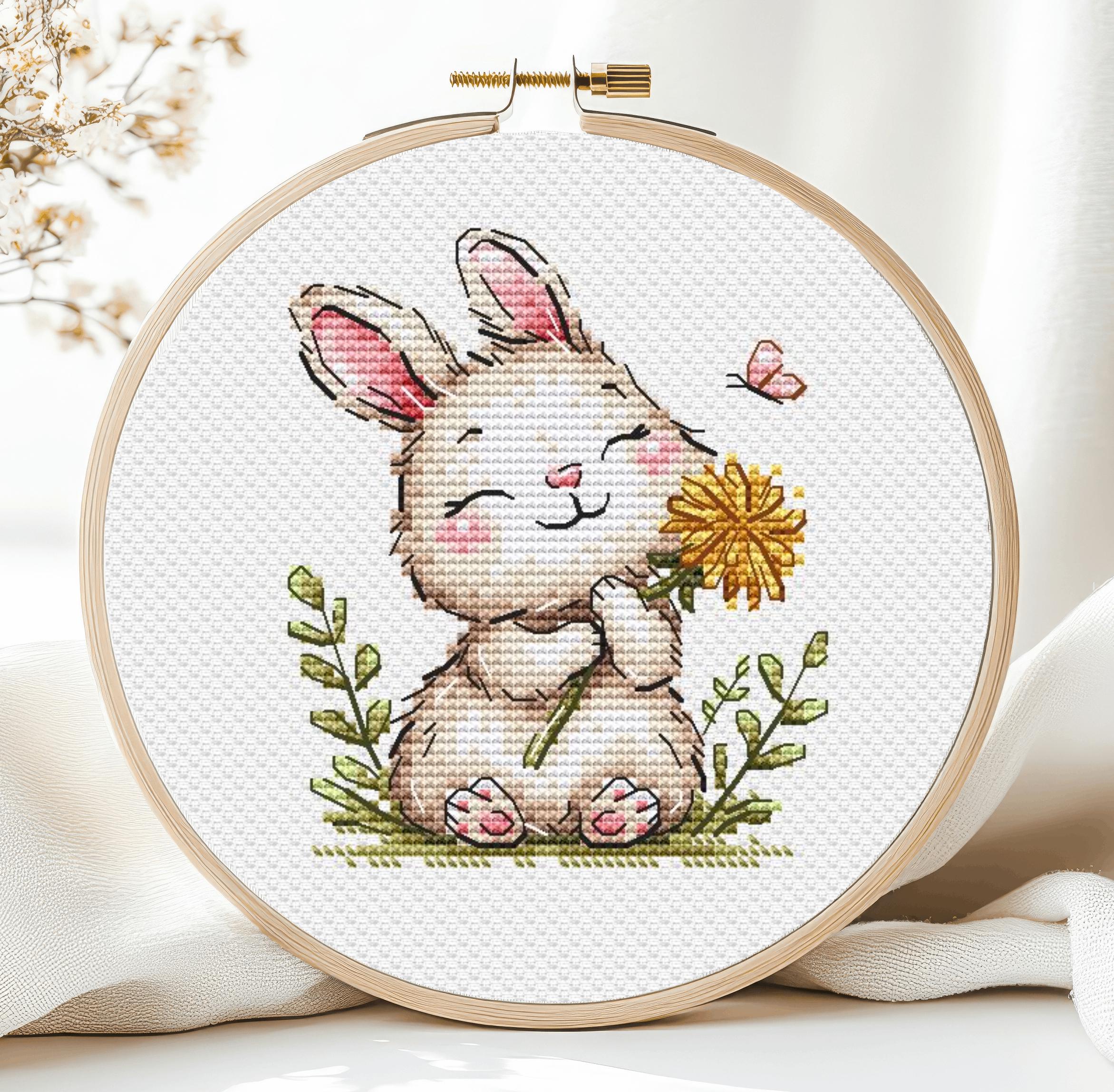 Bunny Cross Stitch Pattern Rabbit Dandelion Summer Baby Animal Nursery ...