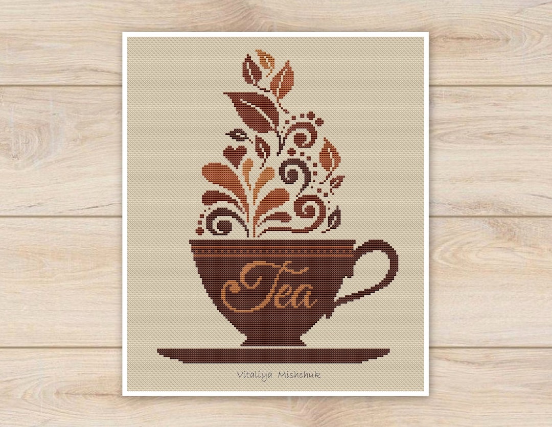 Tea Cup Cross Stitch Pattern PDF Tea Time Monochrome Easy Simple for ...
