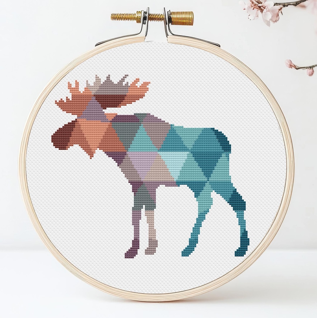 Geometric Animals Cross Stitch Patterns Moose Easy Simple DIY X-stitch ...