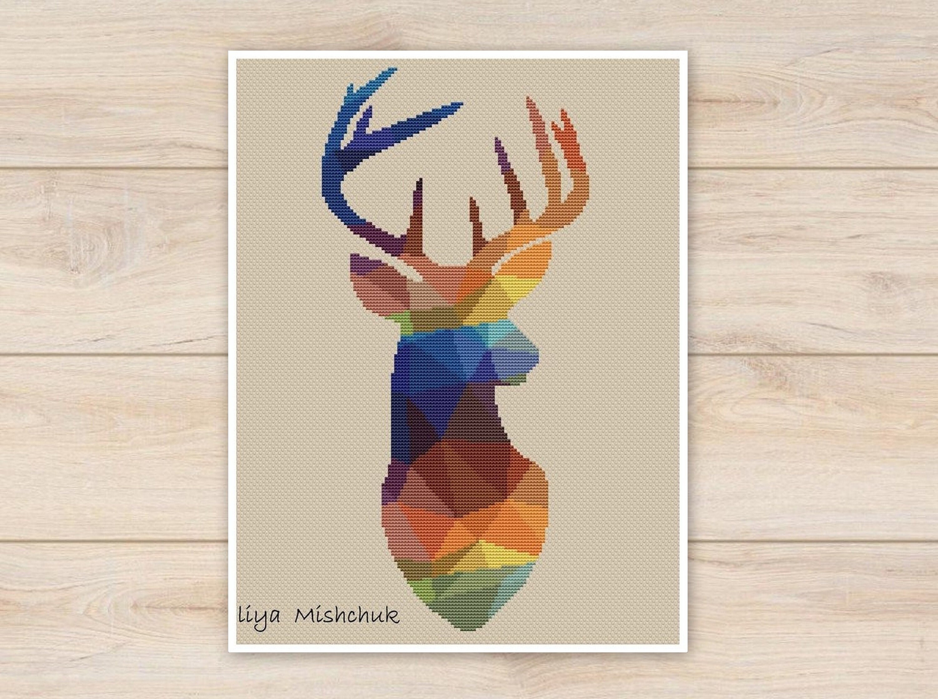 Geometric Animal Cross Stitch Pattern Deer Modern Easy Simple - Etsy