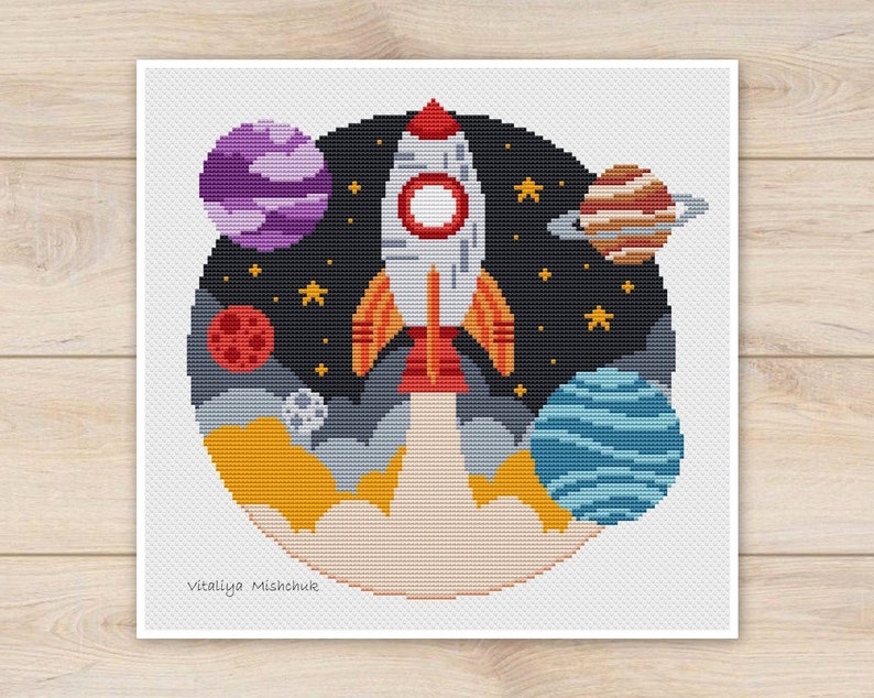 Space Cross Stitch Pattern Planets Galaxy Rocket Baby Boy - Etsy