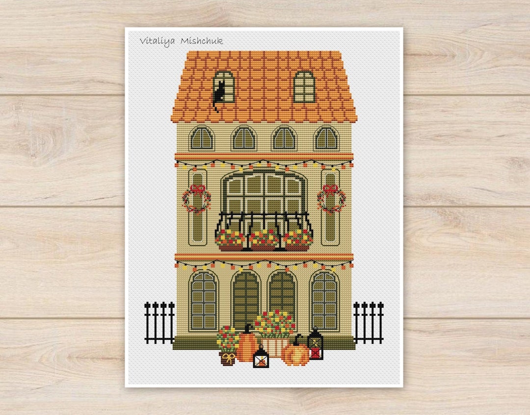 Autumn House Cross Stitch Pattern PDF Cottage Victorian Halloween ...