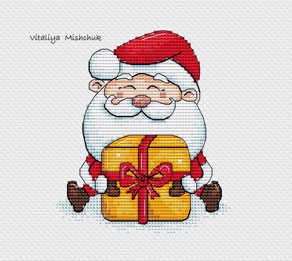 Santa Cross Stitch Pattern Christmas Scene Gift Funny Small Set Chart ...
