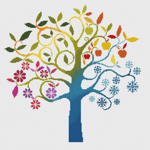 Tree Cross Stitch Pattern PDF Four Seasons Cross Stitch Modern | Etsy
