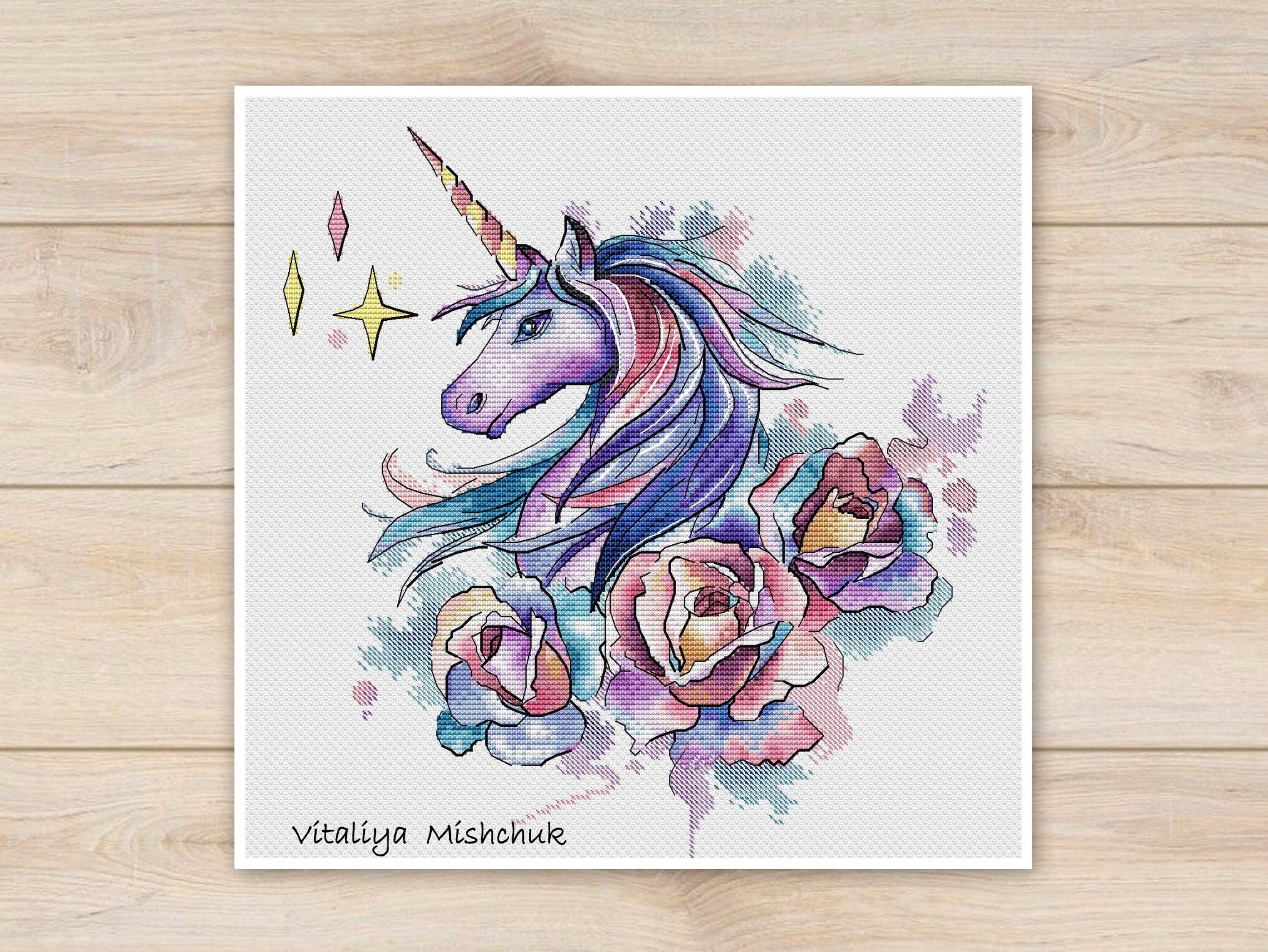 Unicorn Cross Stitch Pattern PDF Watercolor Fantasy Animal - Etsy
