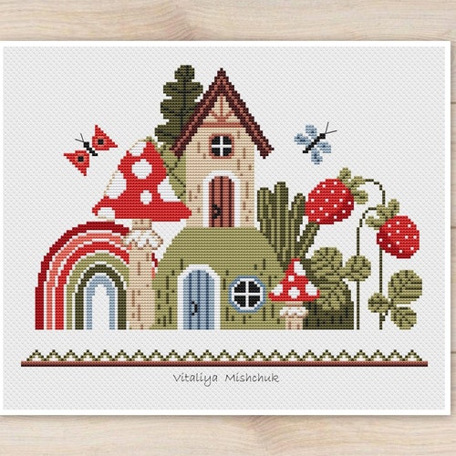 Autumn House Cross Stitch Pattern PDF Forest Cozy Mushrooms - Etsy