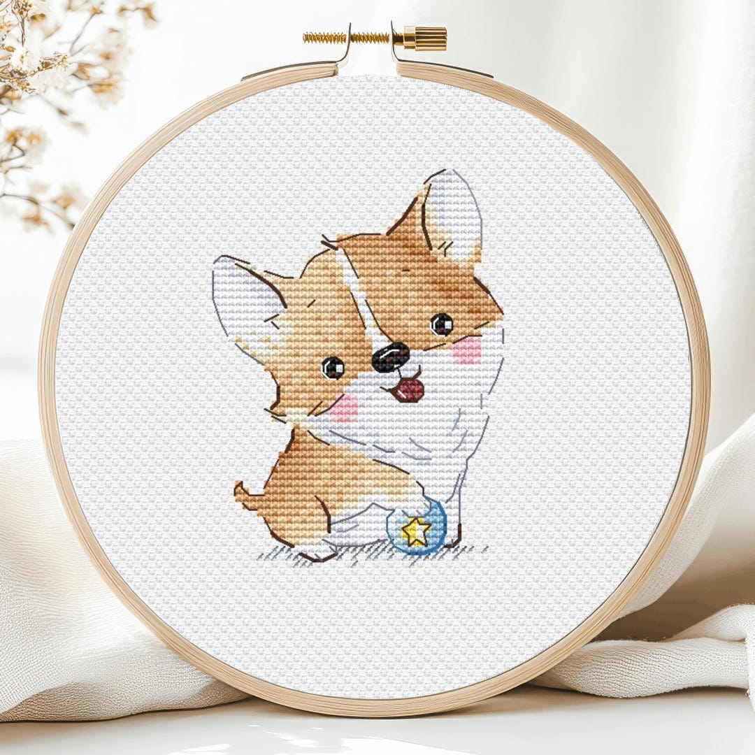 Mini Dog Cross Stitch Pattern Corgi Cute Funny Puppy Animal for Kids ...