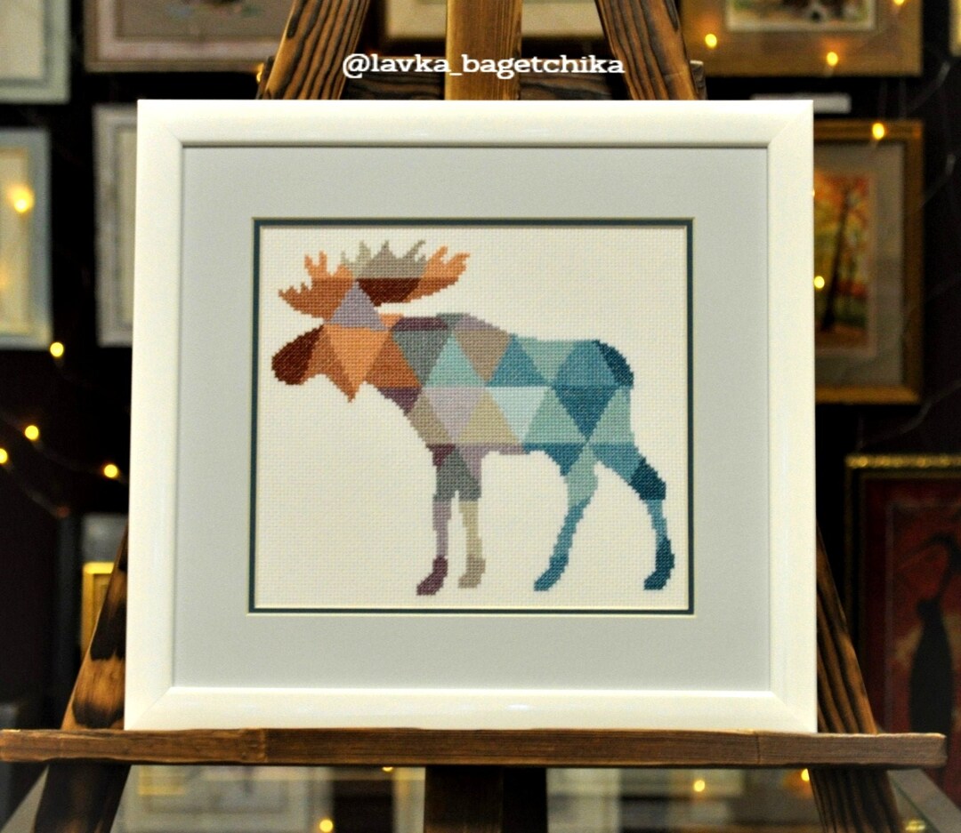 Geometric Animals Cross Stitch Patterns Moose Easy Simple DIY X-stitch ...