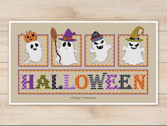 Halloween Cross Stitch Pattern PDF Ghost Spooky Happy - Etsy