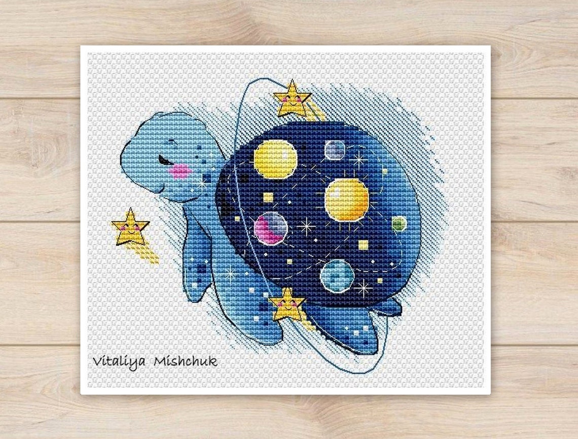Galaxy Cross Stitch Pattern PDF Turtle Solar System Planets - Etsy