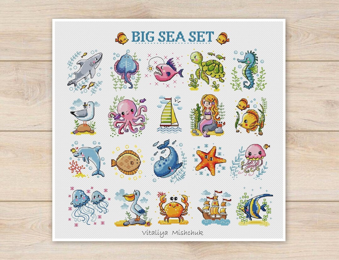 Sea Life Cross Stitch Pattern PDF Cute Animal Mini Card Small Set for ...