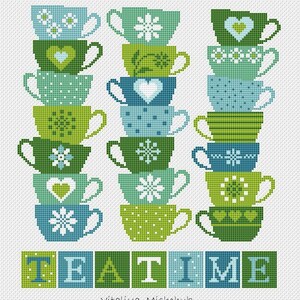 Tea Cup Cross Stitch Pattern PDF Tea Time Cups for Kitchen Dishes ...