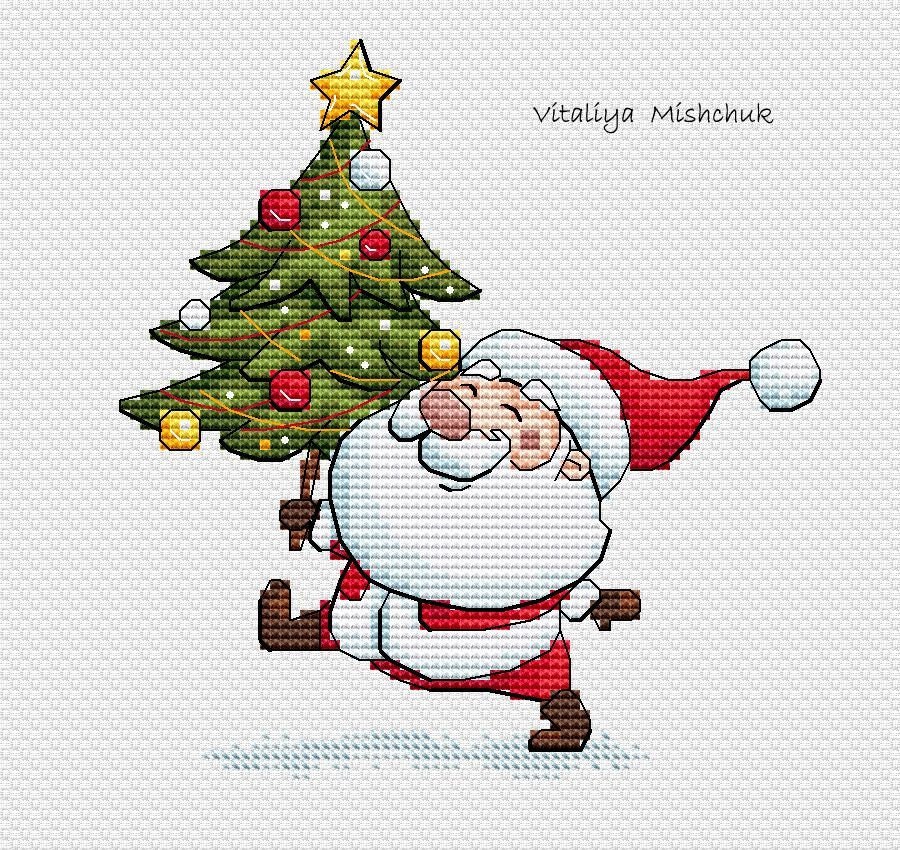 Christmas Santa Cross Stitch Pattern PDF Christmas Tree Scene | Etsy