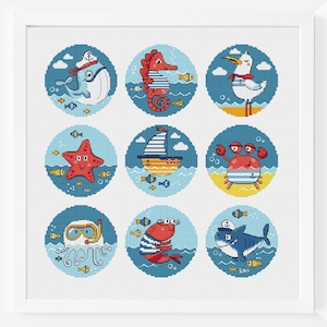 Sea Life Cross Stitch Pattern PDF Cute Animal Whale Ship Sea Horse ...
