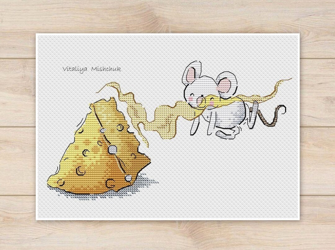 Mouse Cross Stitch Pattern PDF Funny Animals Cheese Cute for Kitchen ...