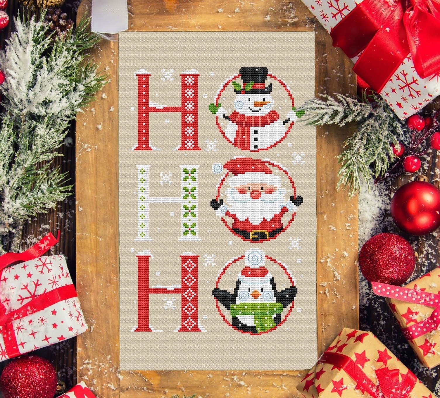 Christmas Ho Ho Ho Cross Stitch Pattern PDF Ornament Easy Simple Xmas ...