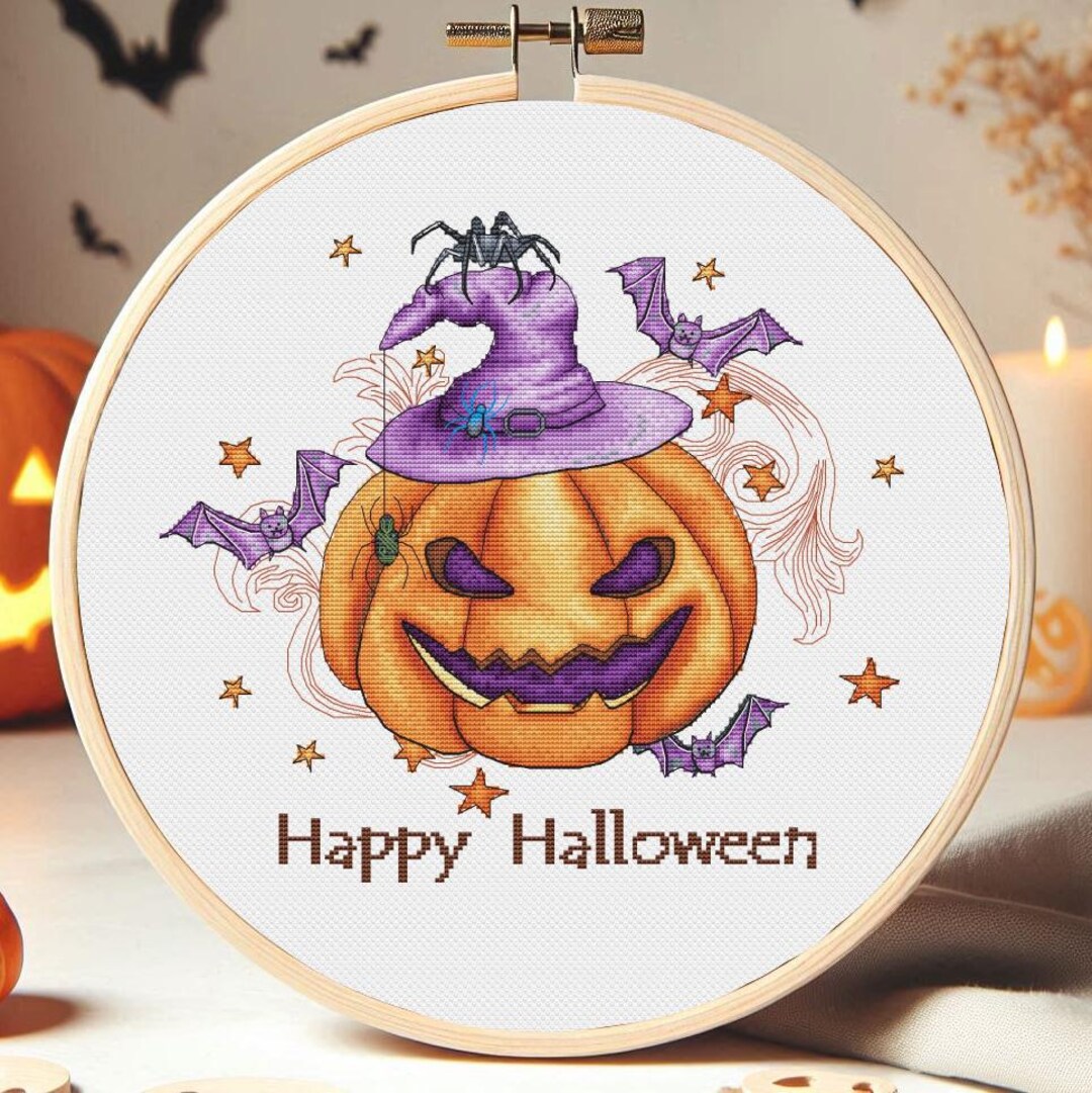 Halloween Pumpkin Cross Stitch Pattern Spooky Happy Halloween Scary DMC ...