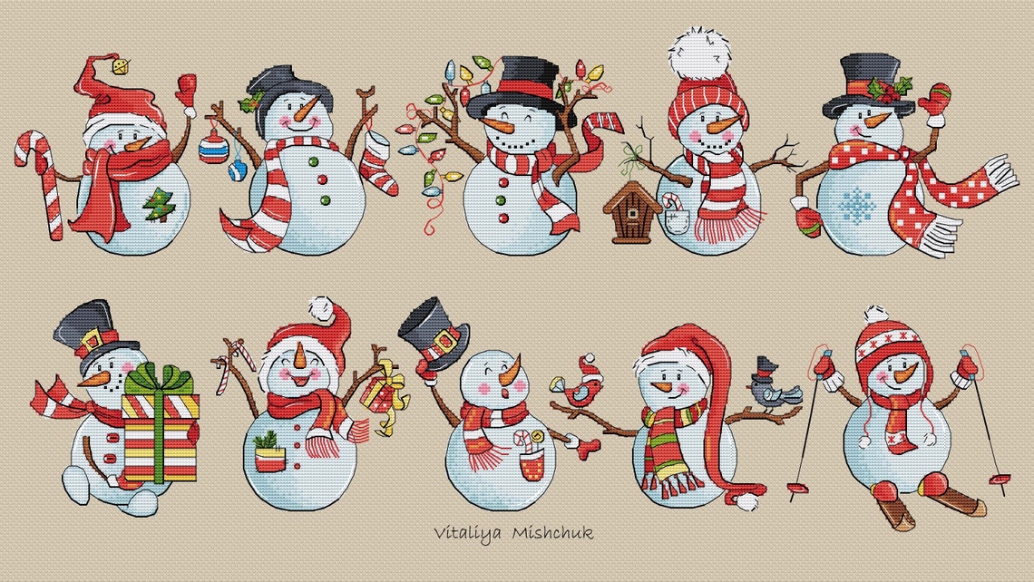Christmas Snowman Cross Stitch Pattern Set Ornaments - Etsy