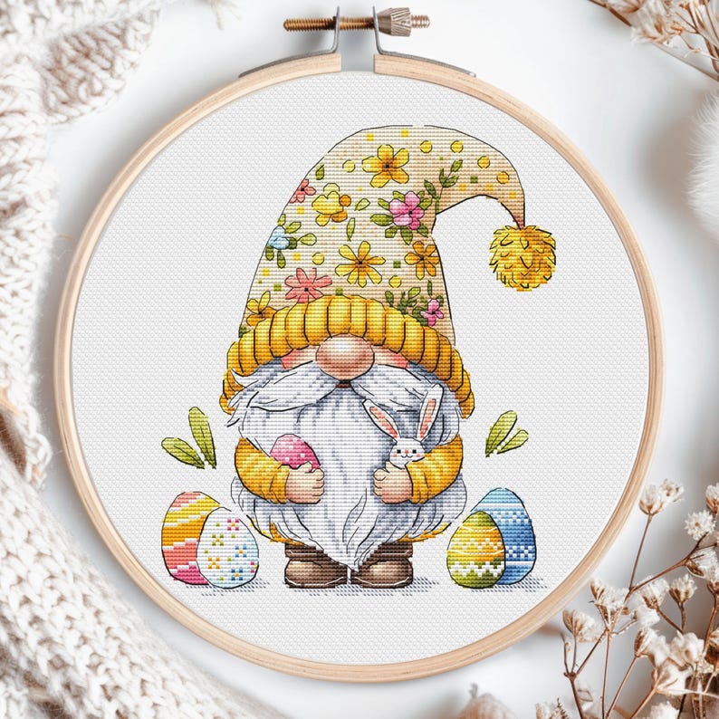 Easter Gnome Cross Stitch Patterns Egg Ornament Kids Child Spring Bunny ...