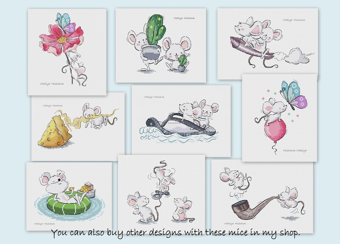 Mouse Cross Stitch Pattern PDF Mice Target Animals Baby Boy - Etsy