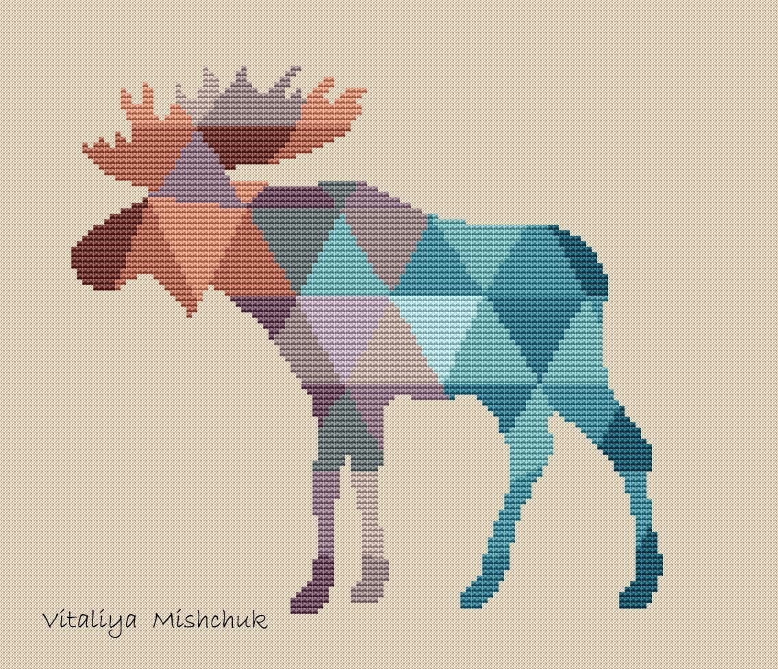Geometric Animals Cross Stitch Patterns Moose Easy Simple DIY - Etsy UK