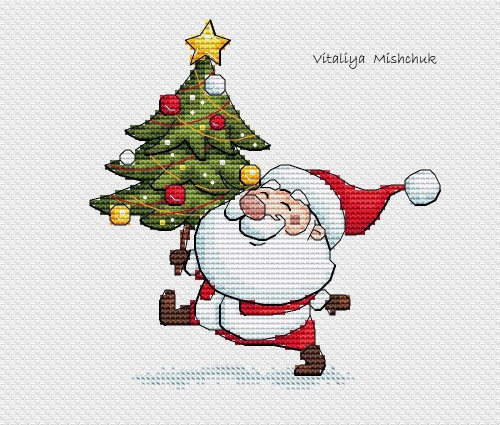 Christmas Santa Cross Stitch Pattern PDF Christmas Tree Scene | Etsy