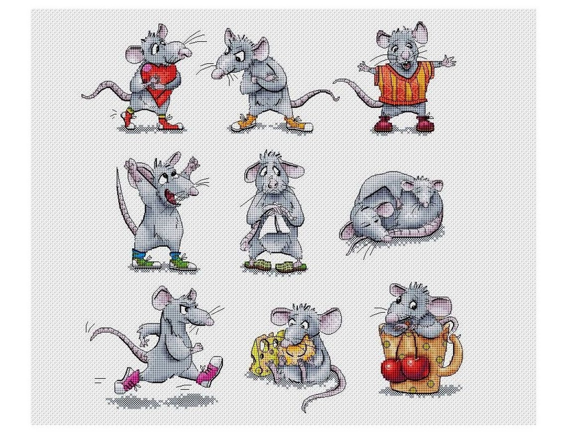 Mouse Cross Stitch Pattern Pdf Set of 3 Cross Stitch Pattern - Etsy