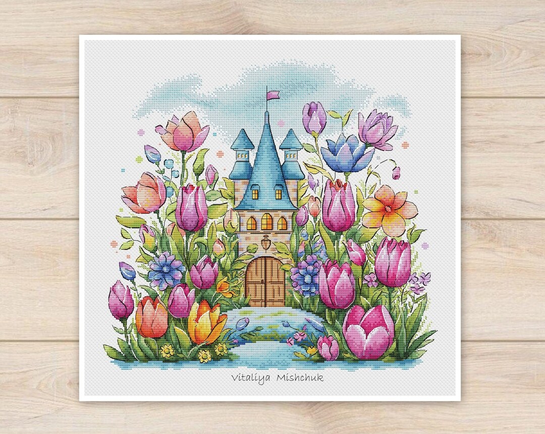 Tulip Castle Cross Stitch Pattern House PDF Palace Landscape Flower ...