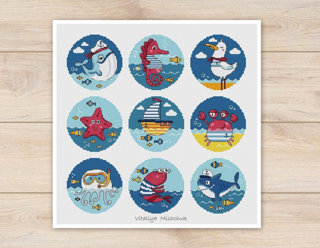 Sea Life Cross Stitch Pattern PDF Cute Animal Whale Ship Sea - Etsy
