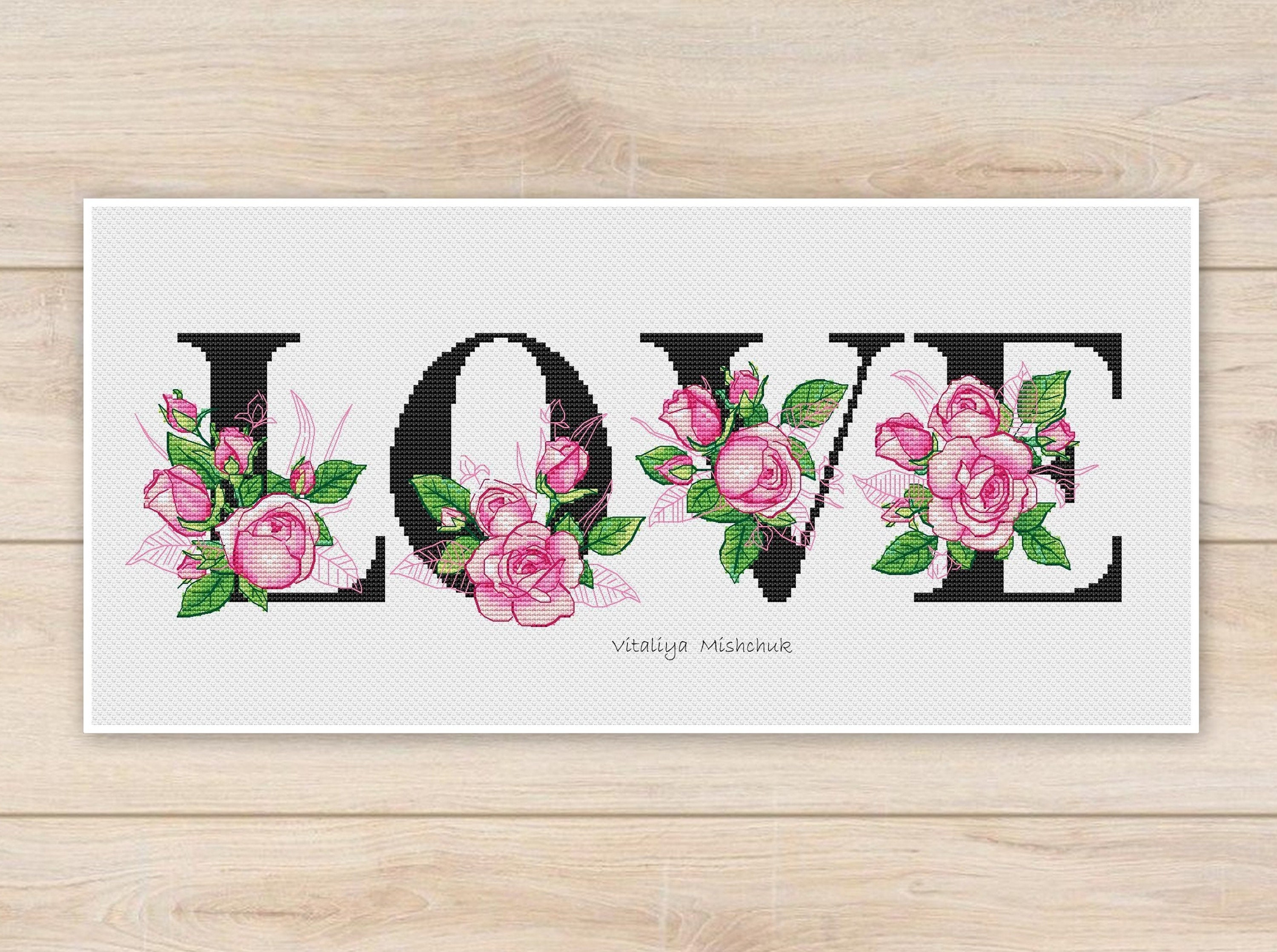 Love Cross Stitch Pattern Letters Flowers Roses Floral - Etsy
