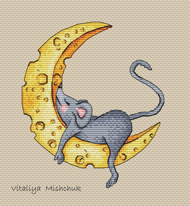 Mouse Cross Stitch Pattern Cheese Animal Fun Cute for Kitchen Kids ...